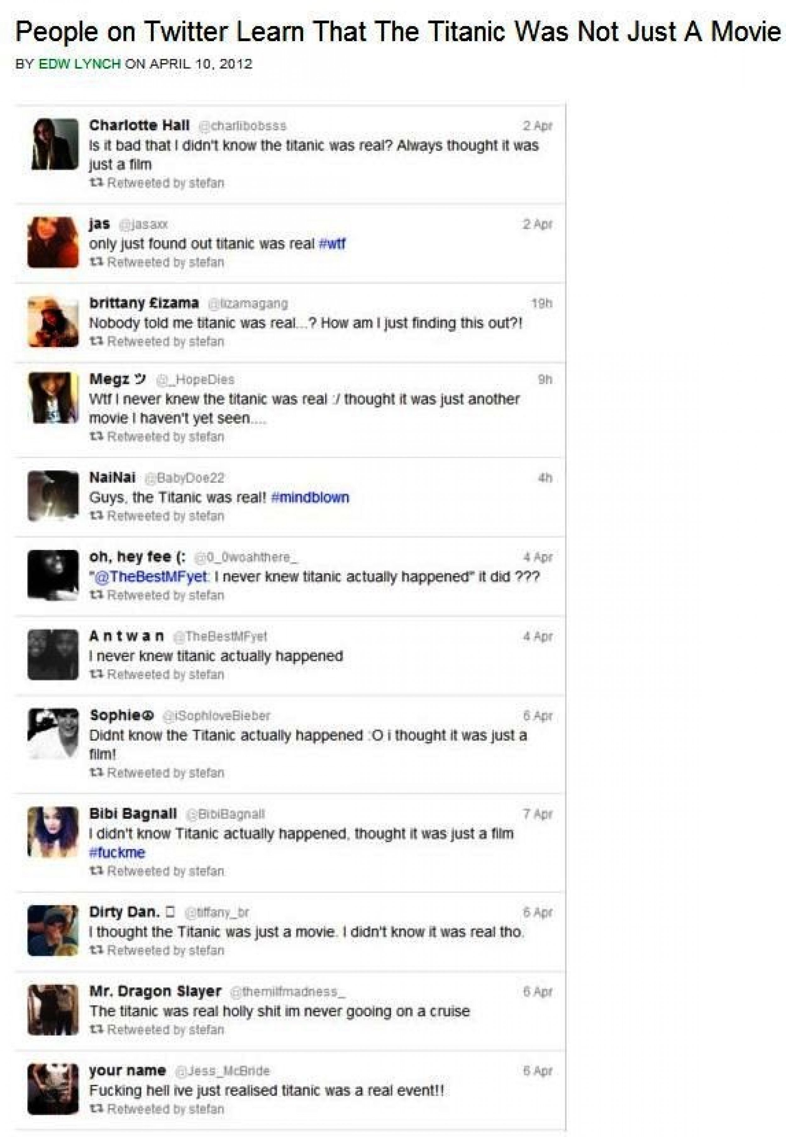 Titanic 100th Anniversary: Twitter Users Just Discovered It Was A 'Real ...